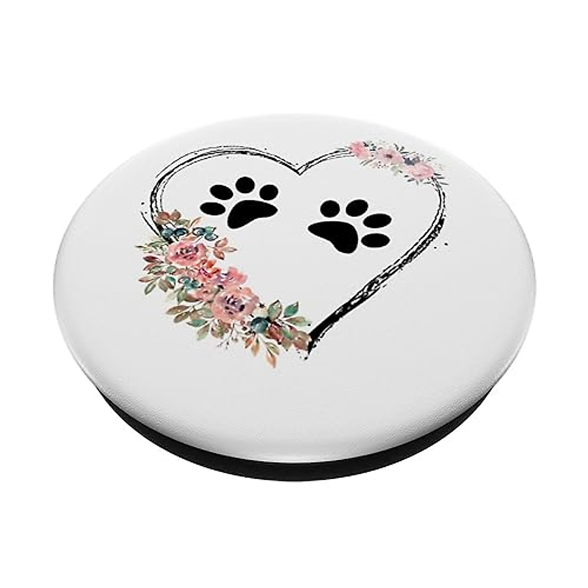 Dog Heart With Paw Prints And Flowers On White PopSockets Standard PopGrip