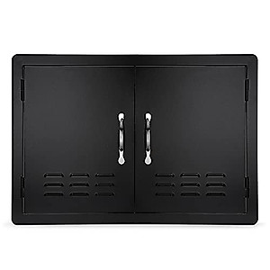 Stanbroil Outdoor Kitchen Doors BBQ Access Door 30" W x 21" H - Wall Construction Double Door Flush Mount for BBQ Island, Grilling Station, Outside Cabinet - Black
