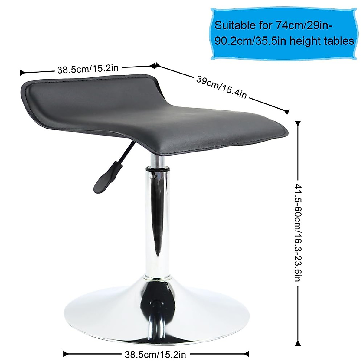 FURWOO PU Leather Square Short Swivel Stool Standing Desk Stool Height Adjustable Stool Chair Office Stool No Wheels Counter Stool Shop Stool Salon Stool Guitar Chair(Black)