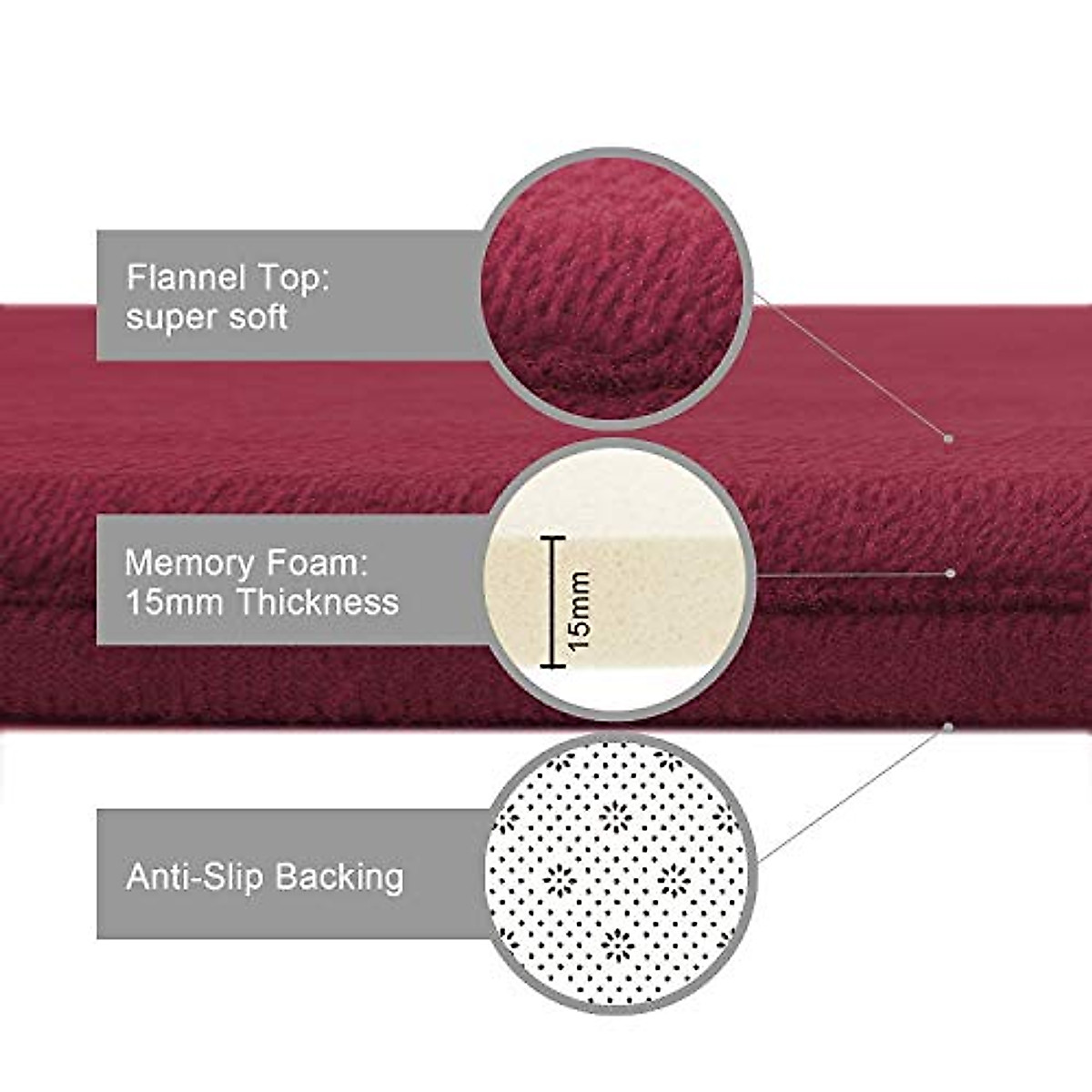 AOACreations Memory Foam Bath Rug, Bathroom Mat Set of 3, Soft, Plush, Absorbent, Low Pile, Includes 1 Large 20" x 32", 1 Contour 20" x 20", 1 Small 16" x 24" (Burgundy)