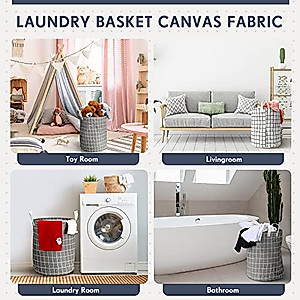 Nuogo 8 Pieces Freestanding Laundry Basket Round Collapsible Organizer Basket Cotton Linen Washable Laundry Hamper Waterproof Laundry Room Organization Large Storage Bins for Kids Toy Room Nursery