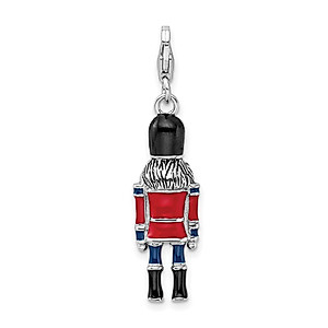 Jewelry Stores Network Red and Black 3-D Nutcracker Clip-On Pendant in 925 Sterling Silver 32 mm x 10 mm