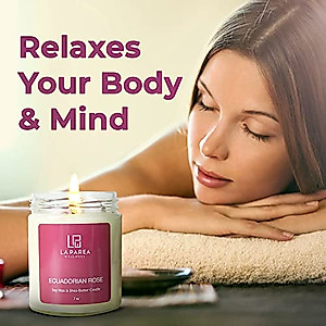 La Parea Wellness - Ecuadorian Rose Shea Butter & Soy Candles for Aromatherapy & Relaxation, Natural Calming Candle Scents, Massage Candles for Couples, Christmas Candles, 25-Hour Burn Time, 7 oz