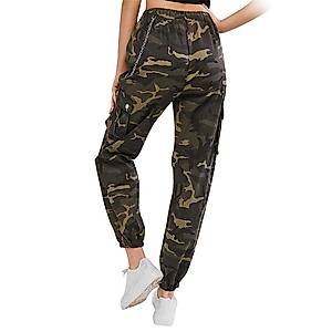 ZAFUL Women's Cargo Pants High Waisted Jogger Pants Camouflage Sweatpants with Chain (3-Camouflage, S)