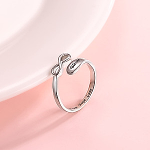 Bolelis 925-Sterling-Silver Just Breathe Rings - Inspirational Adjustable Jewelry Personality Encouragement Gift for Teens Women (Infinity Blessed)