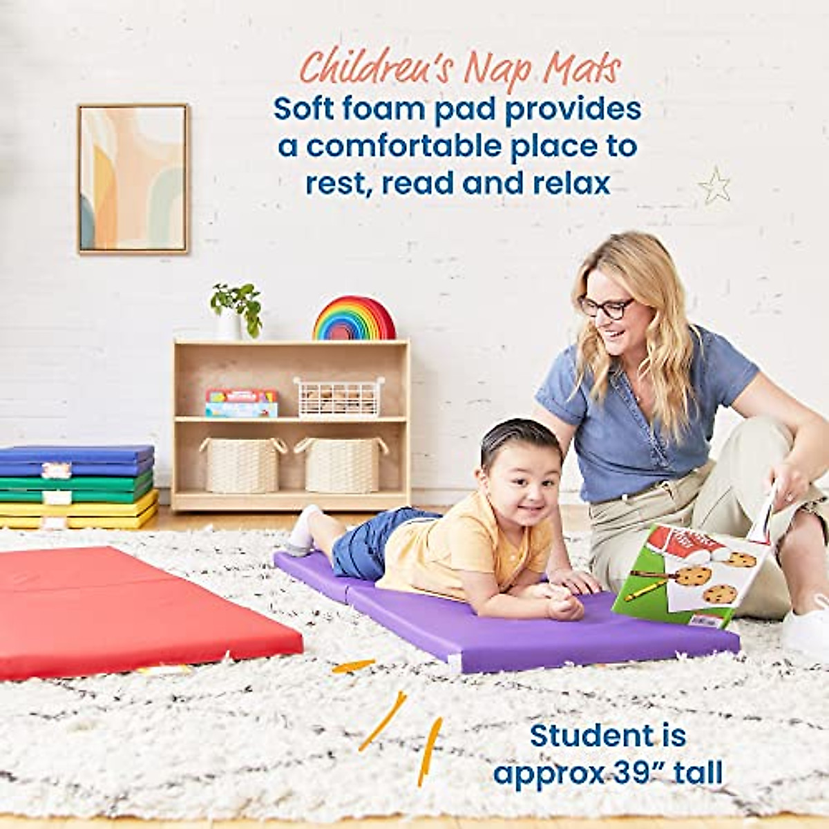 ECR4Kids SoftZone Folding Rainbow Rest Mats, Classroom Furniture, Assorted, 5-Piece