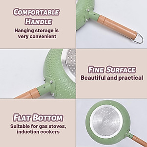 Tauvirboff Nonstick Frying Pan Skillet, 7.8 Inch Pink Egg Omelette Pan With Hook, Aluminum Saute Pan with Wood Handle, Flat Bottom Wok Suitable for Gas, Induction, Electric Stove, PFOA Free (Pink)