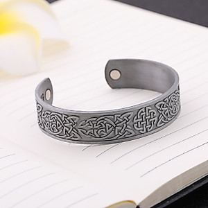 My Shape Classic Irish Celtic Knot Bracelet Antique Celtic Knot Cuff Bangle Irish Pattern Jewelry (Antique Silver)