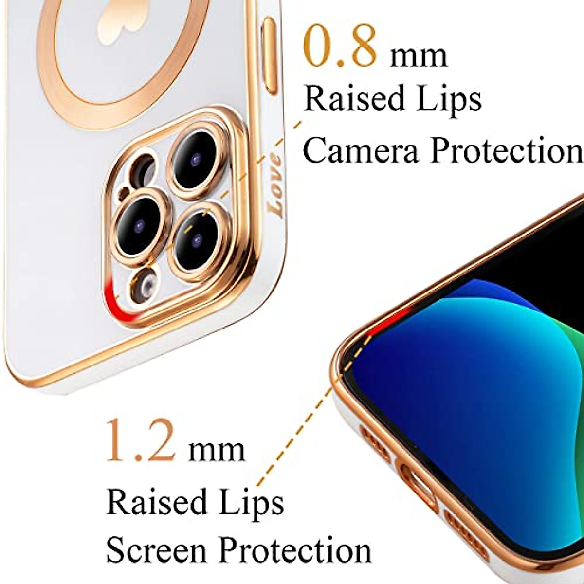 Weonmov for iPhone 13 Pro Case Compatible with MagSafe, Luxury Love Heart Soft Phone Case, Full Camera Lens Protection Magnetic Case for iPhone 13 Pro for Women Girls (6.1") - White