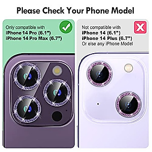 Xfilm Camera Lens Protector for iPhone 14 Pro/iPhone 14 Pro Max, Bling Glitter 9H Hardness Drop-Proof Metal Individual Ring Protector, Strong Adsorption, Case Friendly (Deep Purple Glitter)