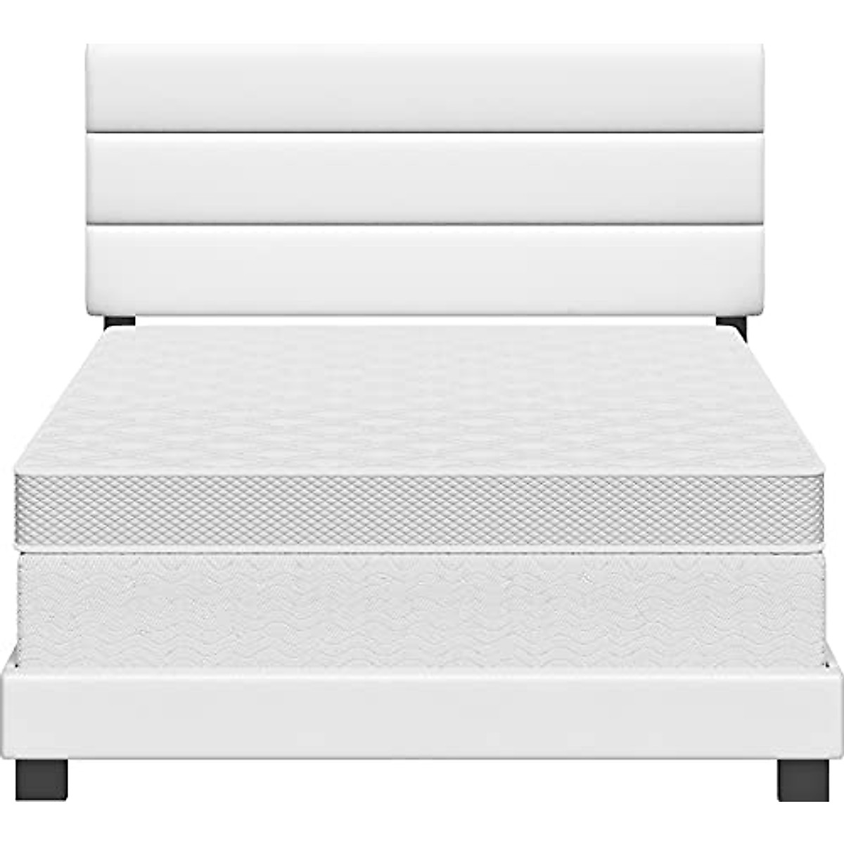 Boyd Sleep Napoli Upholstered Platform Bed Frame with Tri-Panel Headboard, Mattress Foundation Required: Faux Leather, White Twin