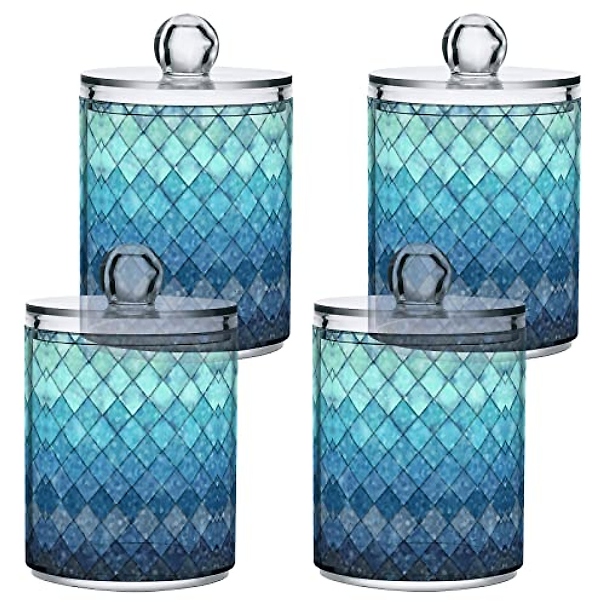ALAZA 2 Pack Qtip Holder Dispenser Mermaid Scale Bathroom Organizer Canisters for Cotton Balls/Swabs/Pads/Floss,Plastic Apothecary Jars for Vanity 128