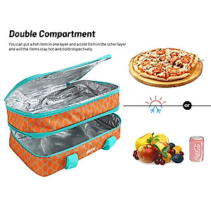 MIER Insulated Double Casserole Carrier Thermal Lunch Tote for Potluck Parties, Picnic, Beach, Fits 9 x 13 Inches Casserole Dish, Expandable by Mid Zipper, Orange
