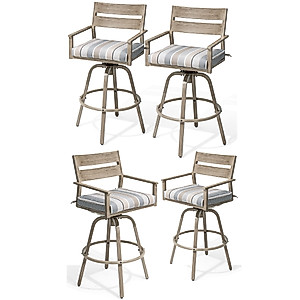 Pellebant Aluminum Outdoor Swivel Bar Stools with Sunbrella Cushion, Patio Counter Height Barstools Set, All-Weather Patio Stools & Chairs for Patio, Lawn, Garden (Milano Char, 4 PC)