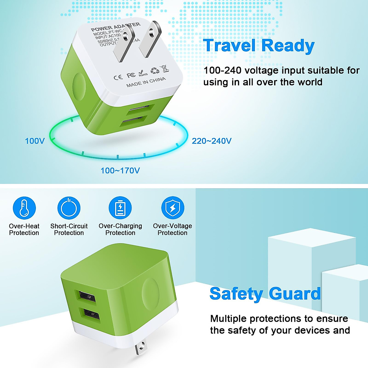 Wall Charger Block, USB Wall Charger for iPhone 15 Pro Max 14 13 12 11 8,Dual USB Fast Charger for Samsung Galaxy A14 5G A54 5G A53 A13 A24 A03s A23 Z Flip 5 Fold 5 S23 Ultra S22 S21 S20,Pixel 7a