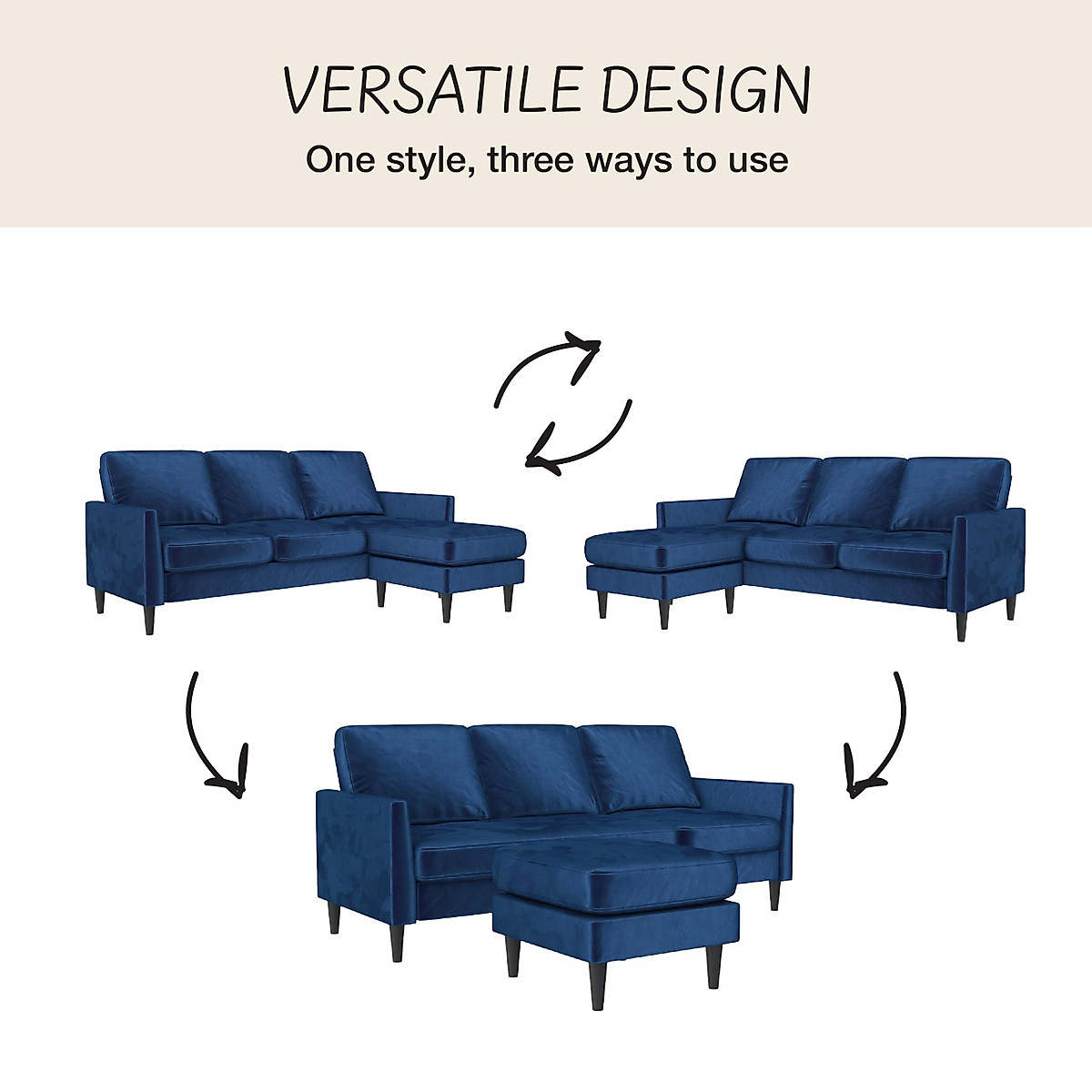 Mr. Kate Winston Reversible Sofa Sectional, Blue Velvet