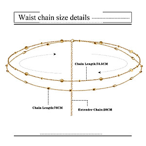 FIBO STEEL 18K Gold Plated Waist Chains Body Chains for Women Stainless Steel Bikini Belly Chains Layered Summer Beach Body Jewelry Adjustable DiscN