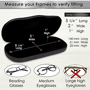MyEyeglassCase Glasses Case Hard Shell for Small - Medium Frames - Eyeglass Clam Shell Hard Men & Women - Travel Eyewear Holder with Cleaning Fabric Cloth - Protective Storage (AS196 Rough Black)