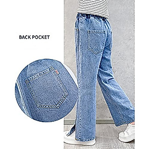Girls Loose Distressed Jeans Wide Leg Stretch Denim Pants Baggy Straight Trousers (Blue Split, 10-12)