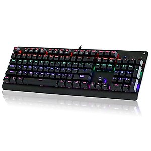 Mechanical Keyboard, E-YOOSO K600 LED Rainbow Backlit Mechanical Gaming Keyboard 104 Key Gamers Keyboard PC Computer USB Wired Gaming Keyboard Brown Switches (Black)