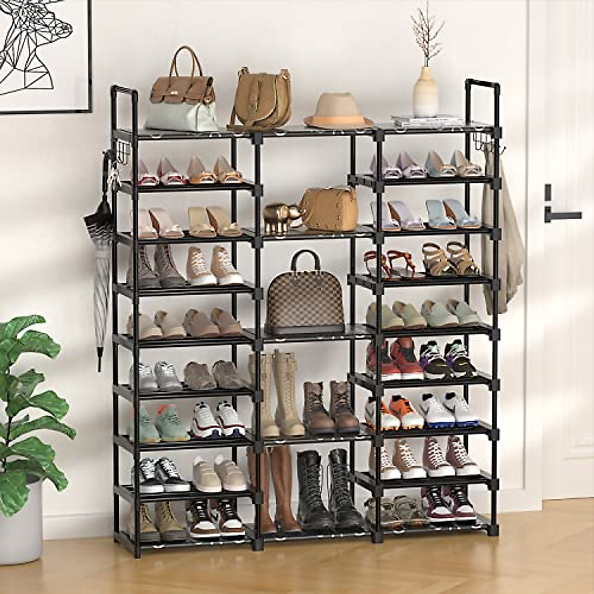 TIMEBAL Shoe Rack Storage Organizer Shoe Shelf Organizer for Entryway (9 Tiers 3 Rows, Black)