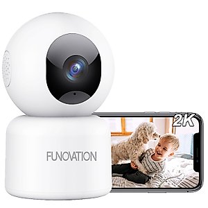Funovation 3MP Indoor Security Camera, 360° PTZ 2.4G WiFi Only Cameras for Home Security/Baby Monitor, Plug-in Pet Camera with Phone App for Dog/Cat, 2-Way Talk, Night Vision, Auto Tracking, SD/Cloud