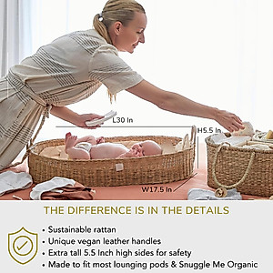 BEBE BASK Premium Baby Changing Basket - Artisan-Crafted Rattan with Extra High Sides - Wicker Changing Basket for Baby Dresser - All Accessories Included - Complete Set for Nursery (Rattan)