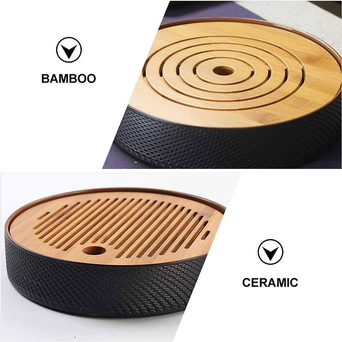 DOITOOL 2 Tier Tray 1pc Round Tea Tray Utensil Tray Chinese Gongfu Tea Tray Tea Tray with Drainage Water Storage Tea Tray Wood Drain Coffee Table Tray Wooden Porcelain China