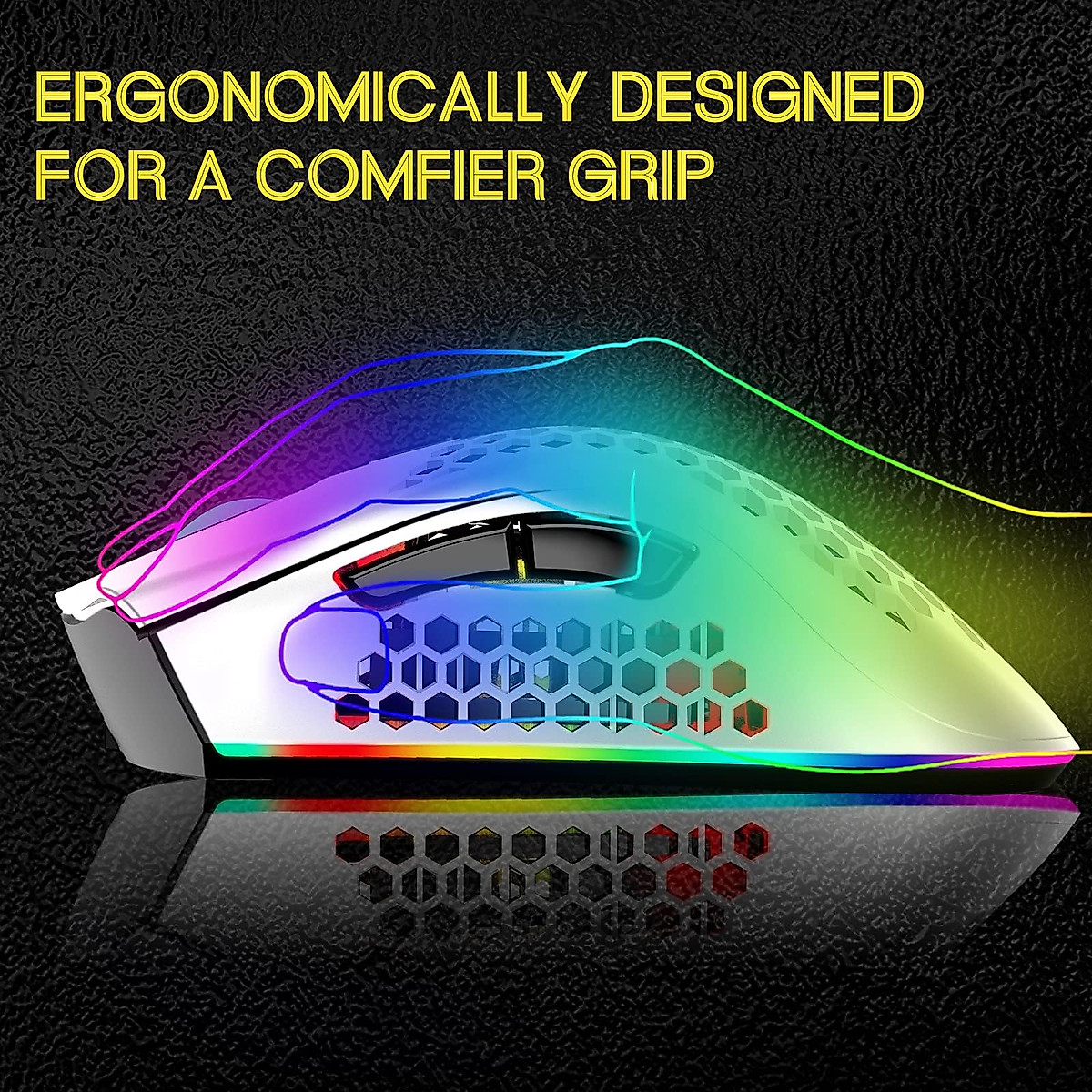 VEGCOO Wireless Gaming Mouse, Silent Click Wireless Rechargeable Mouse with Colorful LED Lights and 3 Level DPI 400mah Lithium Battery for Laptop and Computer (C23 White)