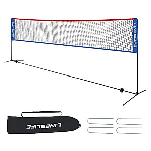 Lineslife Portable Adjustable Height Badminton Net with Stand, 13ft Wide Foldable Nylon Net, Included Carry Bag, Easy to Assemble for Pickleball Tennis Badminton, Backyard Court and Indoor Outdoor Use