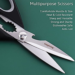 Kitchen Shears with Sheath, ARCHIKING 2pack Sharp Kitchen Scissors,Stainless Steel Scissors,Poultry Shears,Utility Scissors,Office Scissors,Dishwasher Safe for Chicken,fish,meat,BBQ (Black&Green)