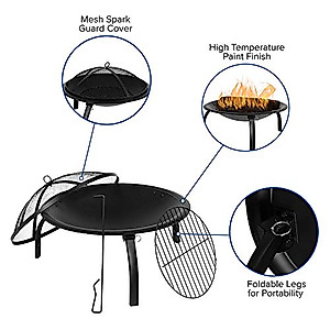 Flash Furniture Chelton 22.5" Foldable Wood Burning Firepit with Mesh Spark Screen and Poker