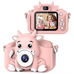 GREENKINDER Kids Camera, Toddler Digital Camera for Ages 3-12 Year Old Girls Boys Childrens, Christmas Birthday Toys Gifts, Selfie Camcorder HD 1080P Video 32GB Calf Pink