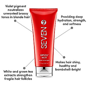 SEVEN Hair Care Rinzu Helio Violet Shampoo for Women & Men with Green Tea & Amino Acid, Purple Shampoo for Blonde Hair & Brassiness, Sulfate + Paraben Free, Cruelty Free, Made in USA, 7 oz