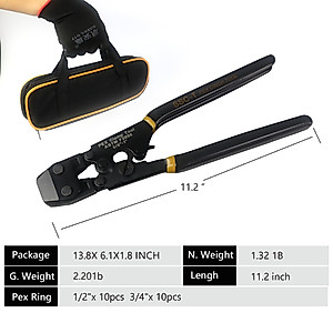 iGeelee Pex Crimping Tool with Tube Cutter - Complete Kit with 20 Clamps (10PCS 1/2" and 10PCS 3/4") - ASTM F2098 Compliant - Easy Ratchet Design (SSC-T20)