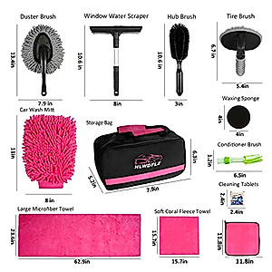 HLWDFLZ 31pcs Car Wash Cleaning Tools Kit Car Detailing Set - Pink Car Wash Kit Interior and Exterior with Car Detail Brushes, Tire Brush, Wash Mitt, Towels
