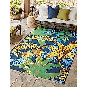 Unique Loom Outdoor Botanical Collection Area Rug - Calypso (7' 10" x 10' Rectangle, Multi/ Light Blue)