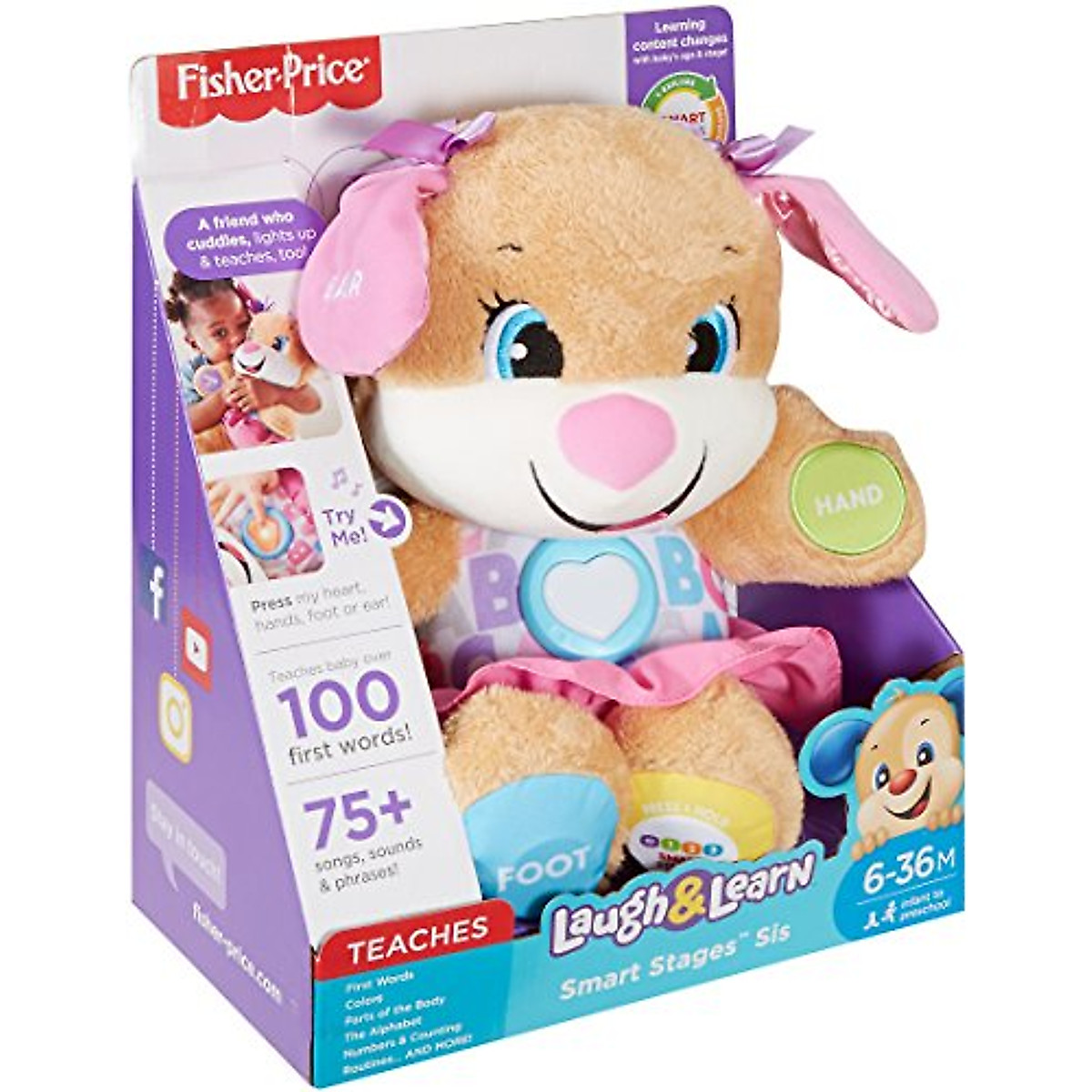 Fisher-Price Laugh & Learn Baby & Toddler Toy Smart Stages Sis Interactive Plush Dog With Music Lights & Learning Content For Ages 6+ Months