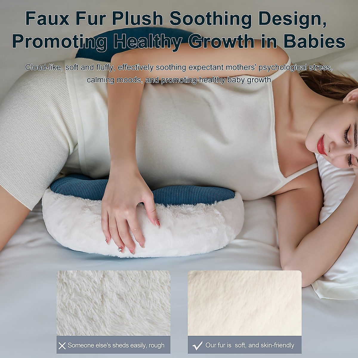 pobopobo Pregnancy Pillow for Sleeping,Comfortable Faux Fur Luxury Maternity Pillow Support for Pregnant Women, Pregnancy Pillows with Laundry Bag, Maternity Pillows for Hip Pain(Coffee)