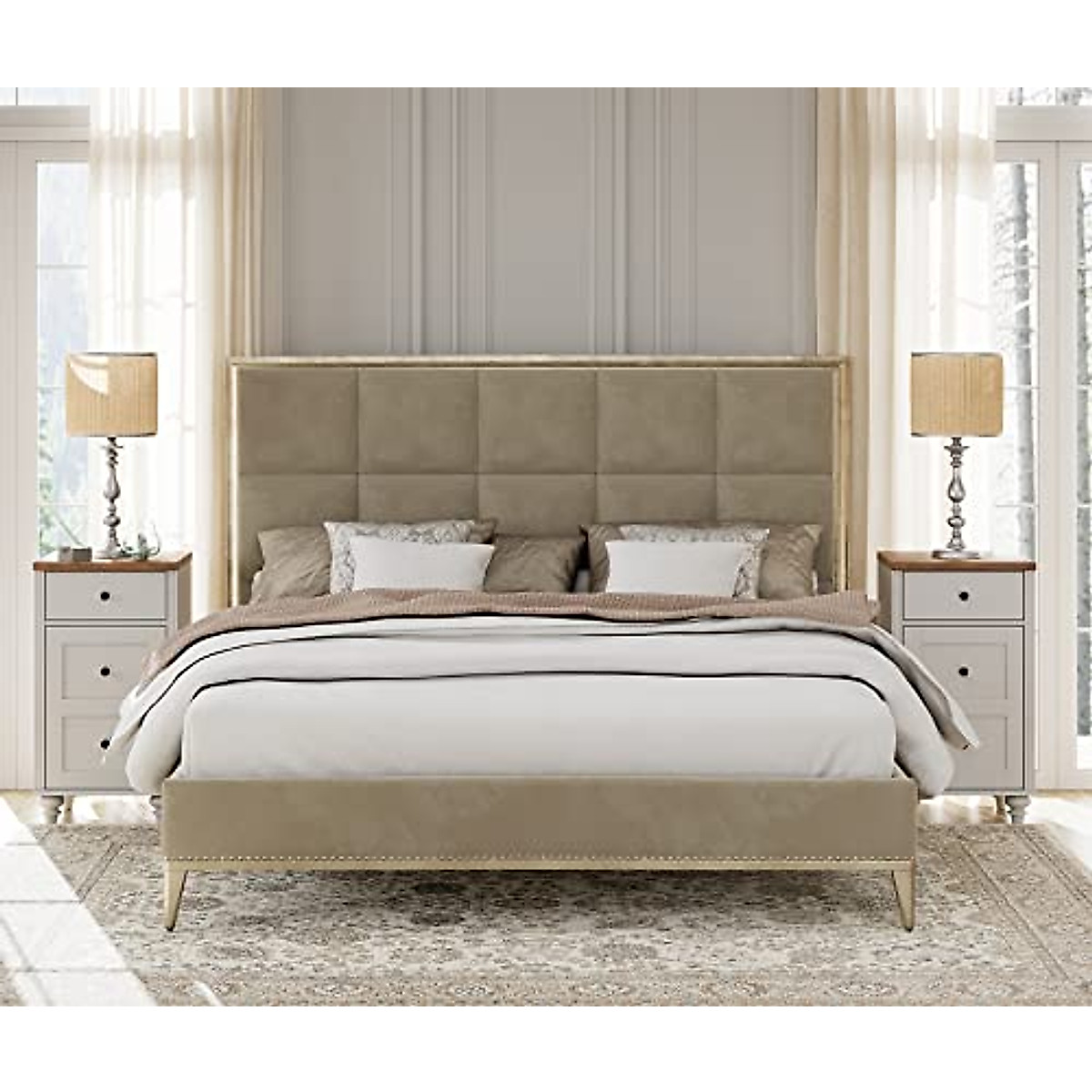 WAMPAT Set of 2 End Table with Charging Station, Wood Nightstands with Drawer and Storage Cabinet, Modern Side Tables Living Room Set of 2, Farmhouse Night Stands Bedside Table for Bedroom, White