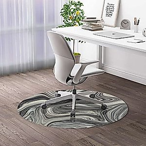 White Grey PU Leather Office Chair Mat for Hardwood Floors Desk Carpet Marble Color Formation Wavy Anti-Slip Multi-Purpose Low Pile Computer Chair Mat Abstract Diameter 55 in