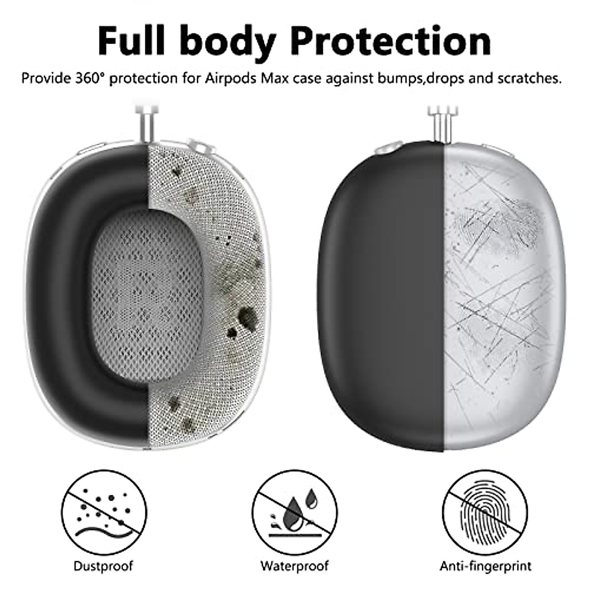 Silicone Case Cover for AirPods Max Headphones, Anti-Scratch Ear Pad Case Cover/Ear Cups Cover/Headband Cover for AirPods Max, Accessories Soft Silicone Skin Protector for Apple AirPods Max (Black)