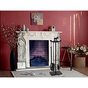 MYFIREPLACEDIRECT 5 Pieces Fireplace Tools Set Strength Wrought Iron Indoor Outdoor Fire Place Toolset Hearth Accessories Kit with Fireplace Brush, Fire Poker, Fireplace Shovel, Firewood Tong