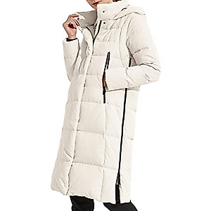 Orolay Women's Thickened Long Down Jacket Winter Down Coat Hooded Puffer Jacket with Side Zipper (White, Large)