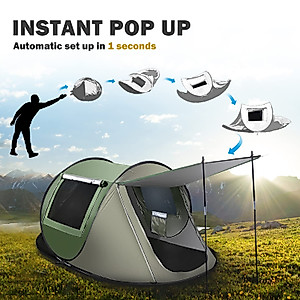 RealPero Instant Pop Up Tent, Automatic Easy Setup Outdoor Waterproof Windproof Family Tent, Upgraded 2 Doors Vestibule Sun Shelter for 2/3 People Outdoor Camping,Travelling,Hiking, Beach,Green