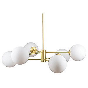 Linea di Liara Caserti Gold Sputnik Chandelier Modern Ceiling Light 6 Glass Globe Lights Mid Century Modern Chandelier for Dining Room Kitchen Bedroom Sputnik Light Fixture, UL Listed