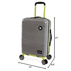 Hurley Looper Hardside Spinner Luggage, Light Grey Neon, Carry-On 21-Inch
