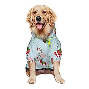 Large Dog Hoodie Christmas-Xmas-Pink-Flamingo Pet Clothes Sweater with Hat Soft Cat Outfit Coat Medium