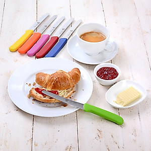 GRÄWE table knife 6 pieces, knife set for cutting, pack of 6 bread knives, breakfast knife with serrated edge on one side, knife 8.3 inch - Colorful