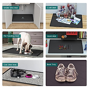 Under Sink Mat, 28" x 22" Silicone Kitchen Cabinet Tray, Waterproof & Flexible Under Sink Liner for Kitchen Bathroom and Laundry Room(Beige)